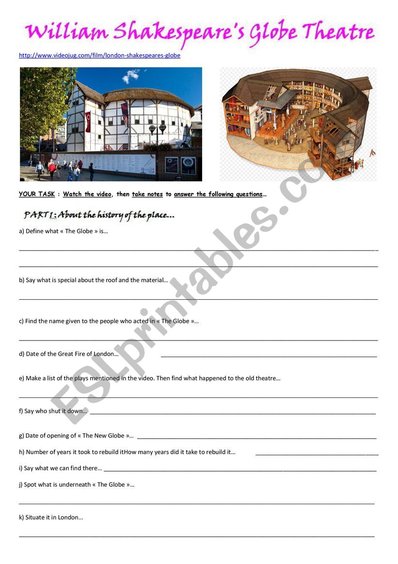 William Shakespeare´s Globe Theatre - ESL worksheet by Krysstl