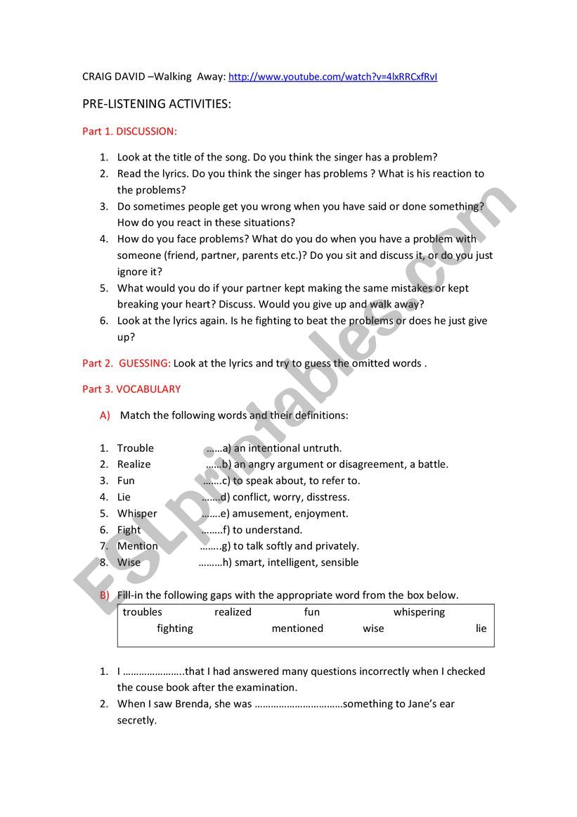 I´m walking away - ESL worksheet by Isabel Giralt