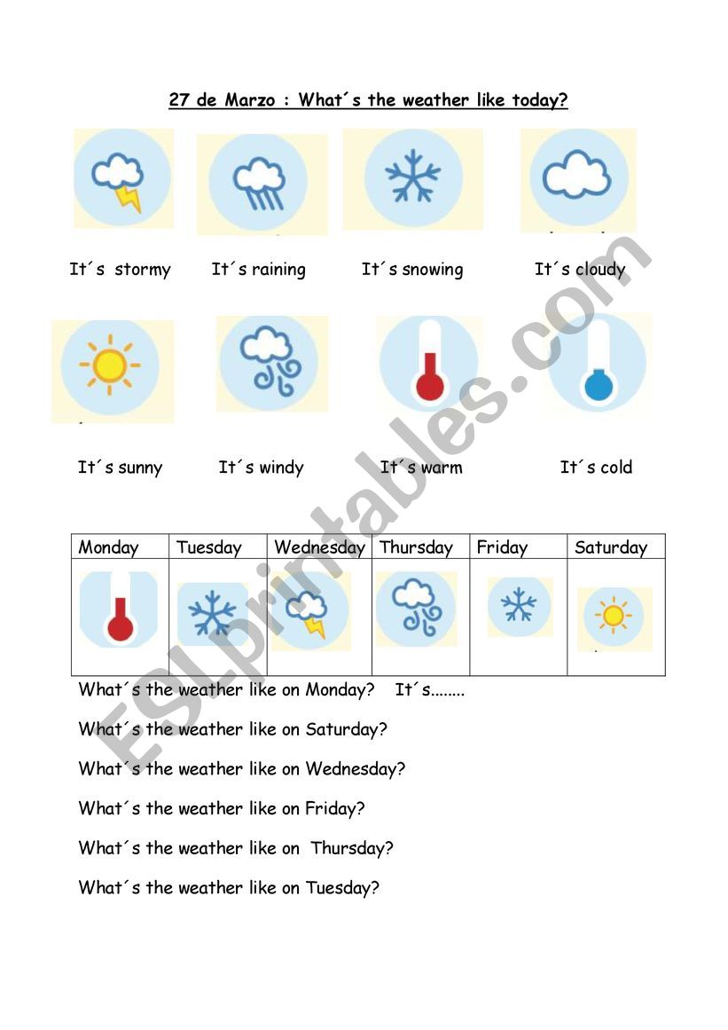 What´s the weather like today? - ESL worksheet by Merfa