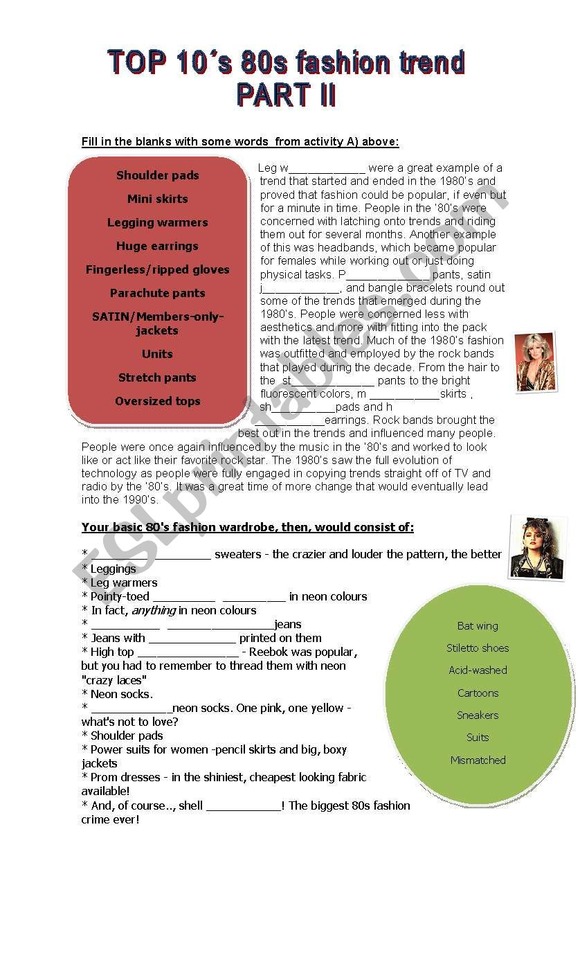 80´s fashion trends - ESL worksheet by claro