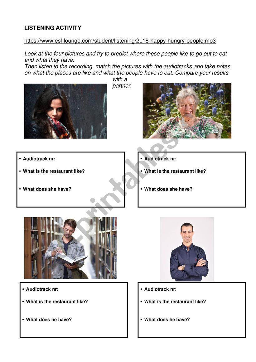 Listening exercise - what people go to which restaurants? - ESL ...