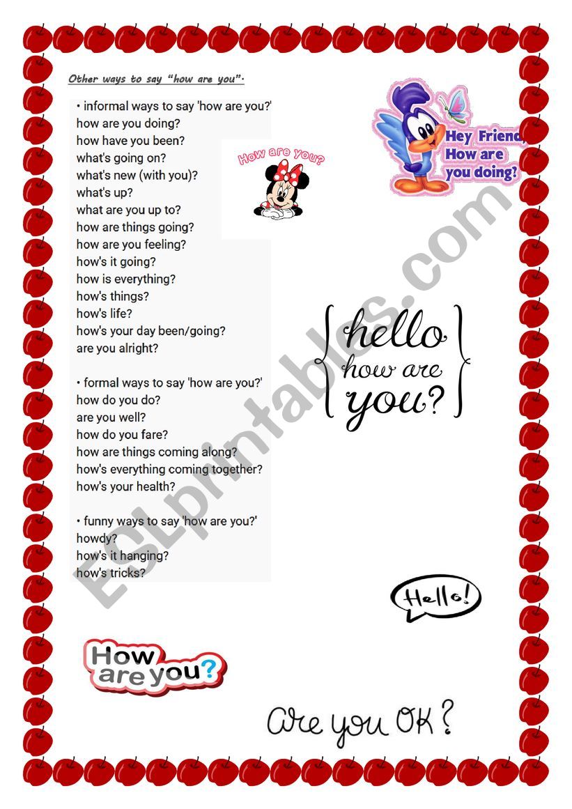 Other ways to say “how are you”. - ESL worksheet by BLUESWAN