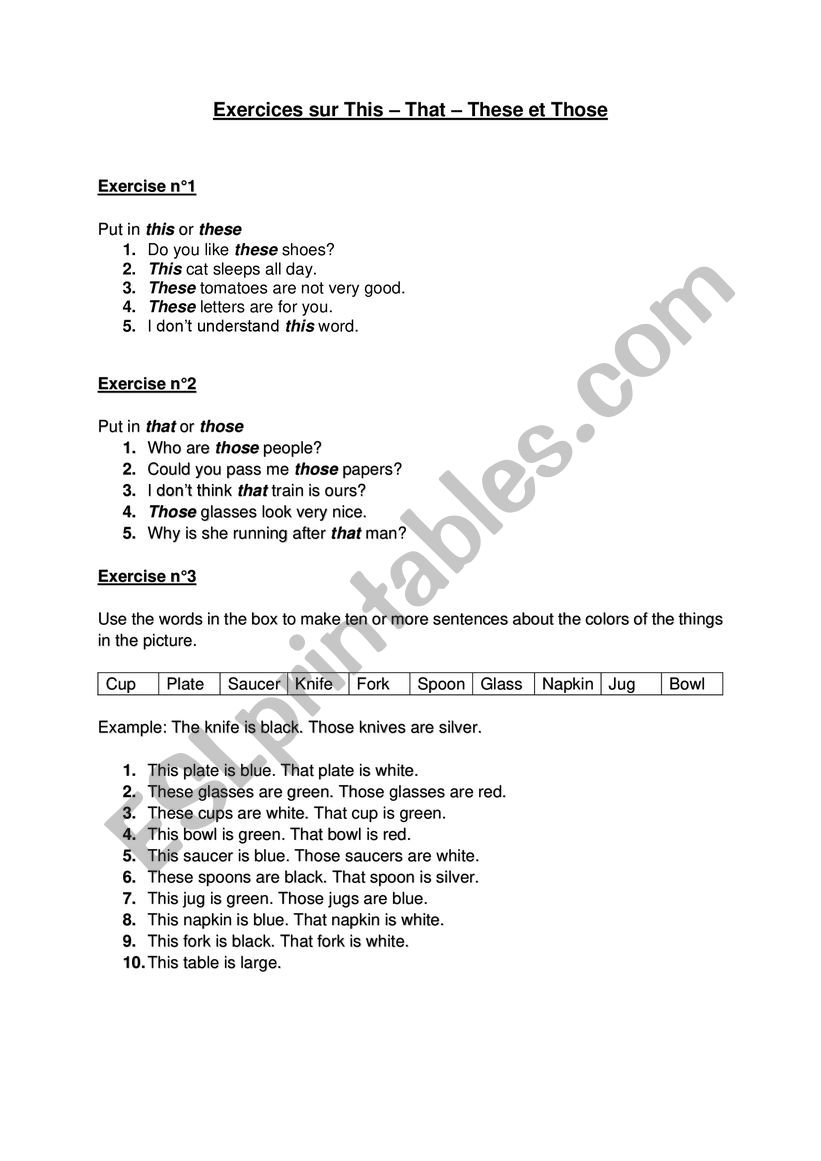 This – That – These et Those - ESL worksheet by jackyruimy